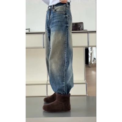 秒发诗歌兰25027欧货质感牛仔风直筒裤磨破牛仔裤靴裤女2025冬季