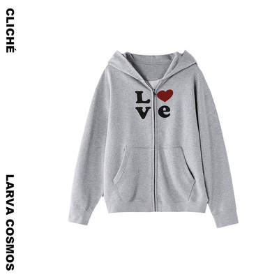 LarvaCosmos｜字母印花系列LOVE拉链宽松连帽卫衣