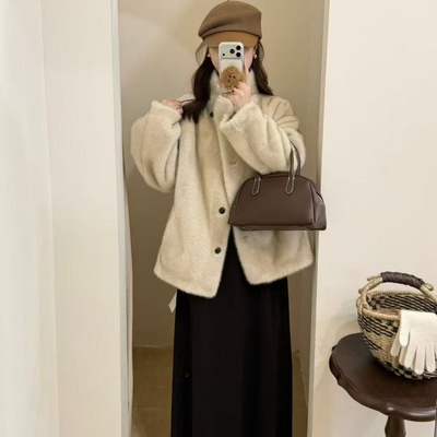 2025冬新款韩系显瘦百搭减龄皮毛一体外套