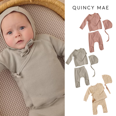 Lttle家现货 美国quincy mae SS26春夏新生儿上衣长裤帽子套装