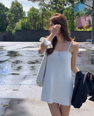 一周PREON工厂自制早春新款可爱百搭针织吊带连衣裙tannat同款