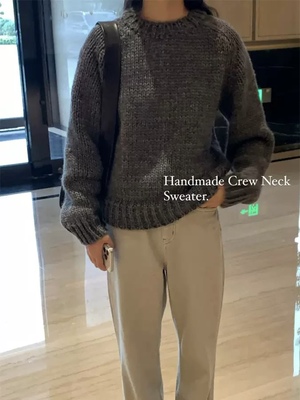 现货PREON工厂自制冬季新款简约通勤百搭粗线针织圆领毛衣LFM同款