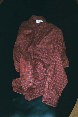 现货PREON工厂自制秋冬酒红色系复古格纹长袖衬衫ged同款宽松百搭