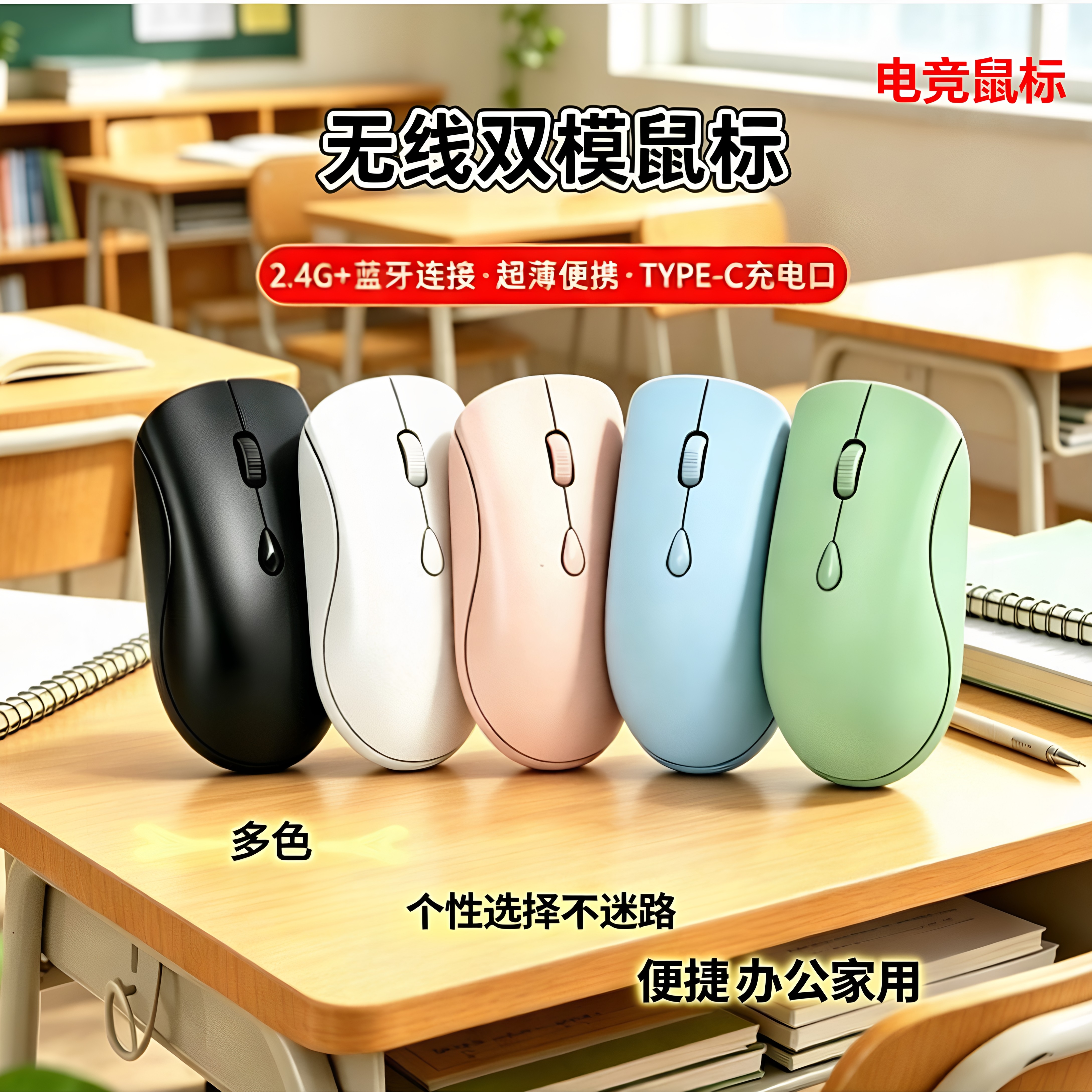 电竞鼠标马卡龙色系无线蓝牙双模鼠标商务电脑鼠标便携办公家用