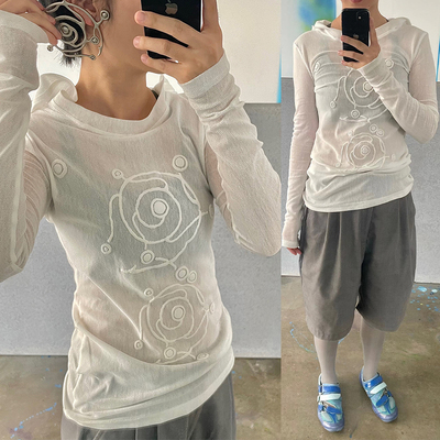 CONP 23AW Voetex Slim Sweater 漩涡工艺半透网纱连帽内搭