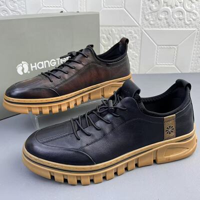 欢腾撤柜休闲头层牛皮男皮鞋单鞋