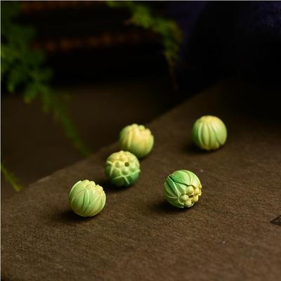 菜籽绿菱镁矿莲花珠 约10mm diy配件项链手串文玩佛珠配饰 TY2658