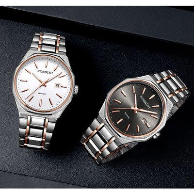 罗西尼38周年纪念启迪系列50103T03B/01A间玫瑰金间钨钢日历男表