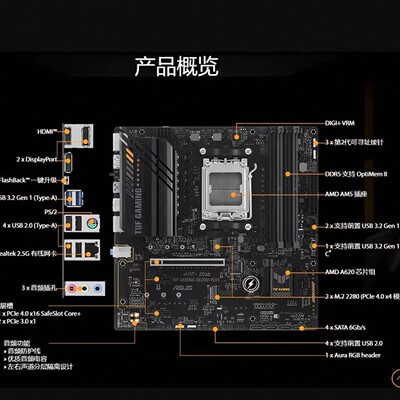 华硕TUF GAMING A620M-PLUS WIFI主板支持CPUAMD7000系处理器