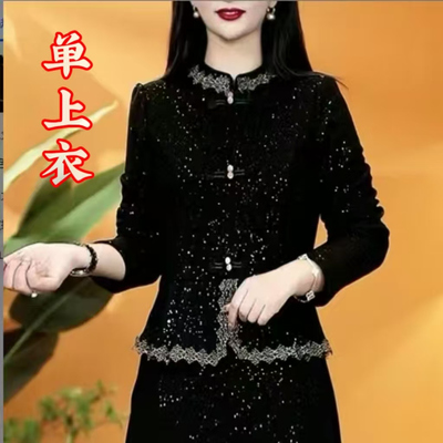 新中式不加绒亮闪上衣小衫