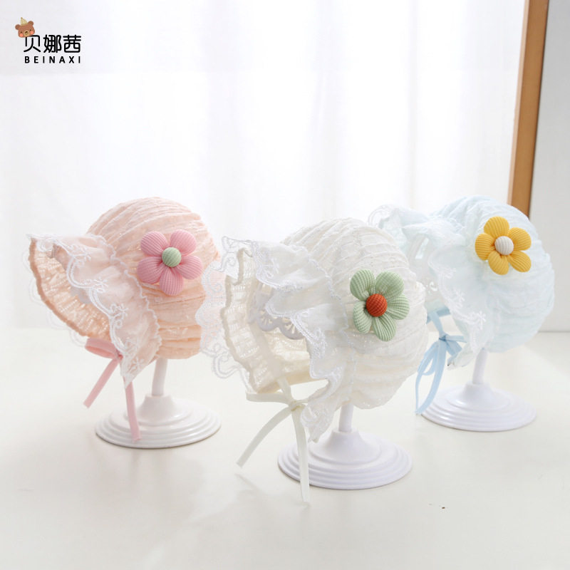 婴儿帽子月龄夏季薄款宝宝遮阳帽防晒新生儿透气蕾丝胎帽公主宫廷