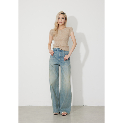 RUGOSAM「阔腿裤系列」早春新品丨高腰女复古做旧牛仔裤RB0669