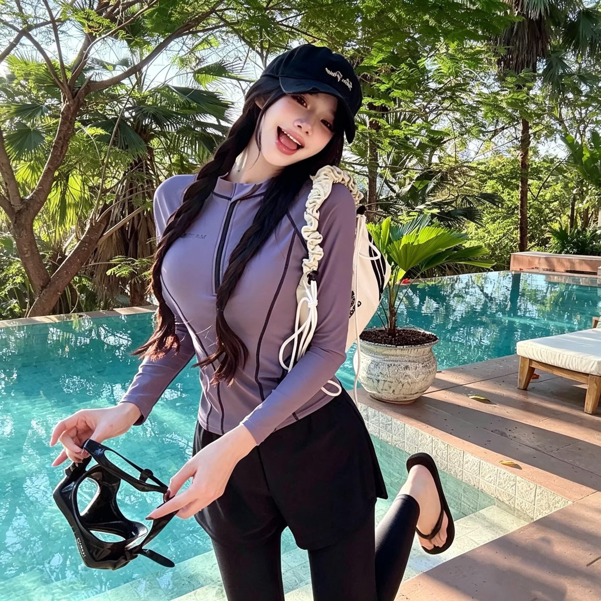 新款长袖长裤分体潜水服女保守显瘦防晒速干冲浪浮潜专业游泳衣女