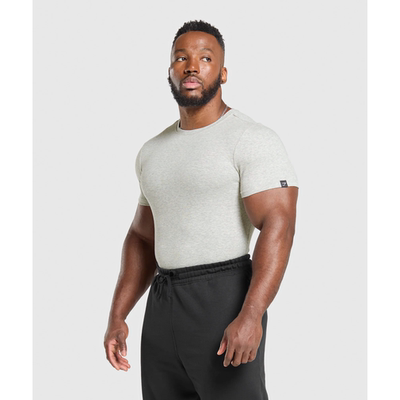 非常紧致 GYMSHARK RIBBED 弹力运动紧身纯色螺纹短袖t恤打底衫