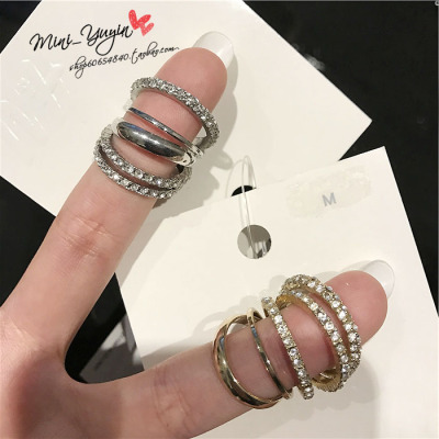 梨花极细锆石排钻韩国组合戒指