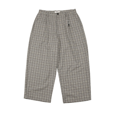 日式简约复古色织千鸟格子阔腿裤