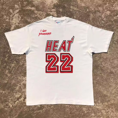 王有病工作室 运动风热火队美式复古做旧穿搭上衣男女短袖T恤