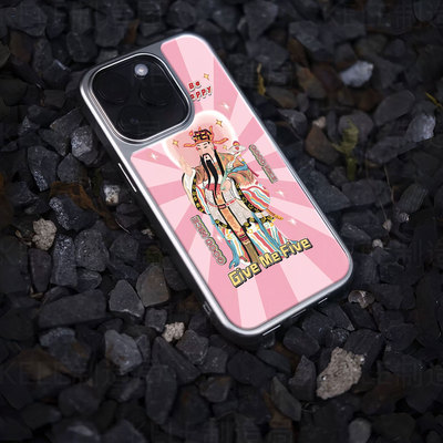 财神纳福电镀玻璃黑框磨砂手机壳适用苹果iphone17promax华为华为MATE60PROPLUS荣耀300PRO小米17PROMAX华为P