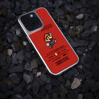 像素马里奥电镀玻璃黑框磨砂手机壳适用苹果iphone17promax华为华为MATE60PROPLUSOPPORENO13OPPOFINDX8PRO华