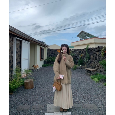 裸粉色百搭温柔不规则大摆半身裙