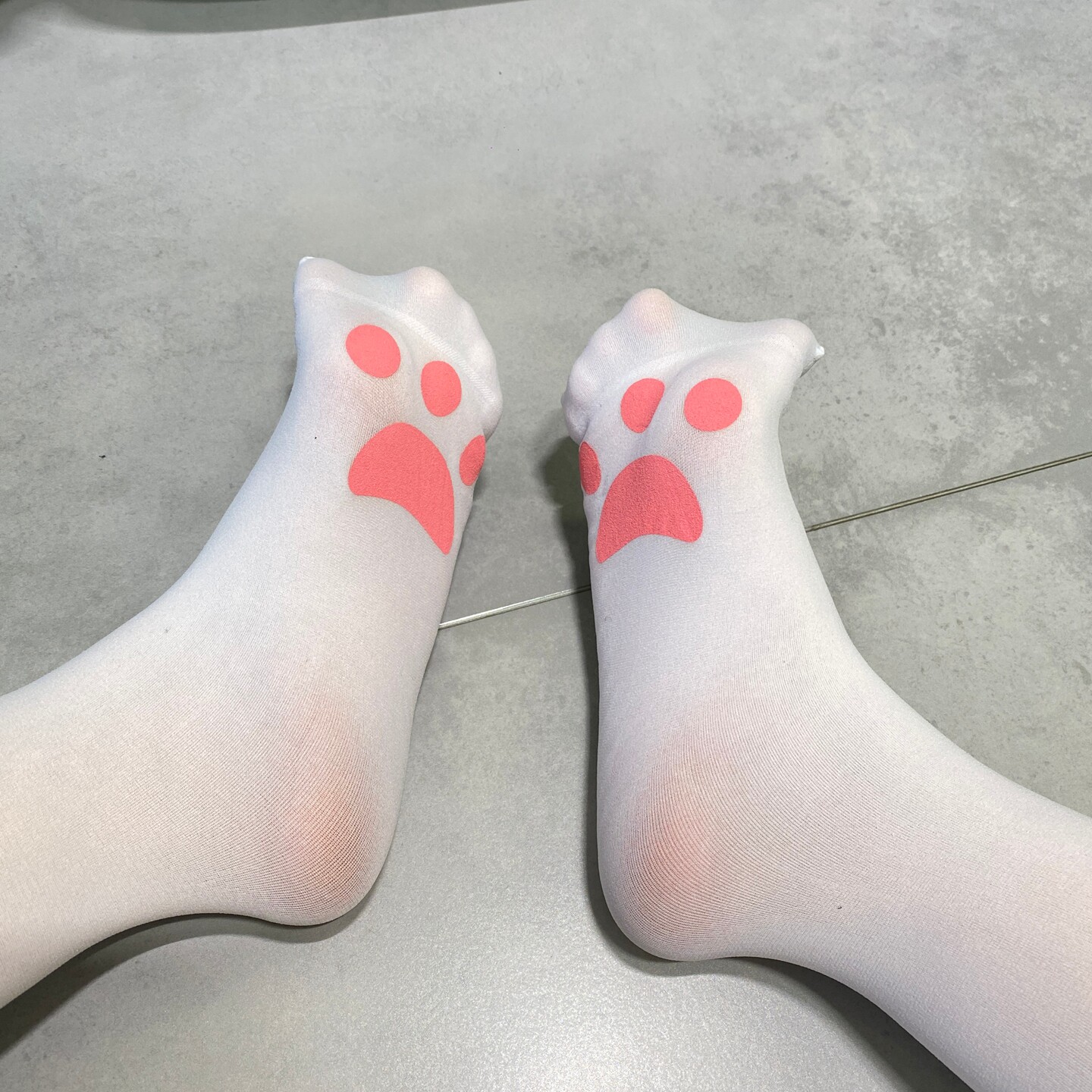 纯欲猫爪袜二次元洛丽塔丝袜樱花可爱脚印猫咪长筒白丝袜COS过膝