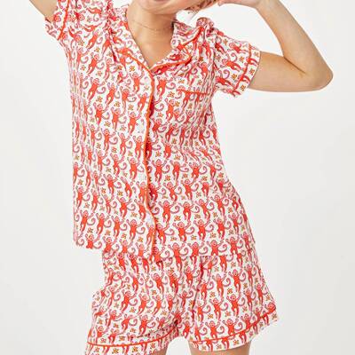 Womens Cute Roller Rabbit Pajamas Monkey Print Sleep Pajama