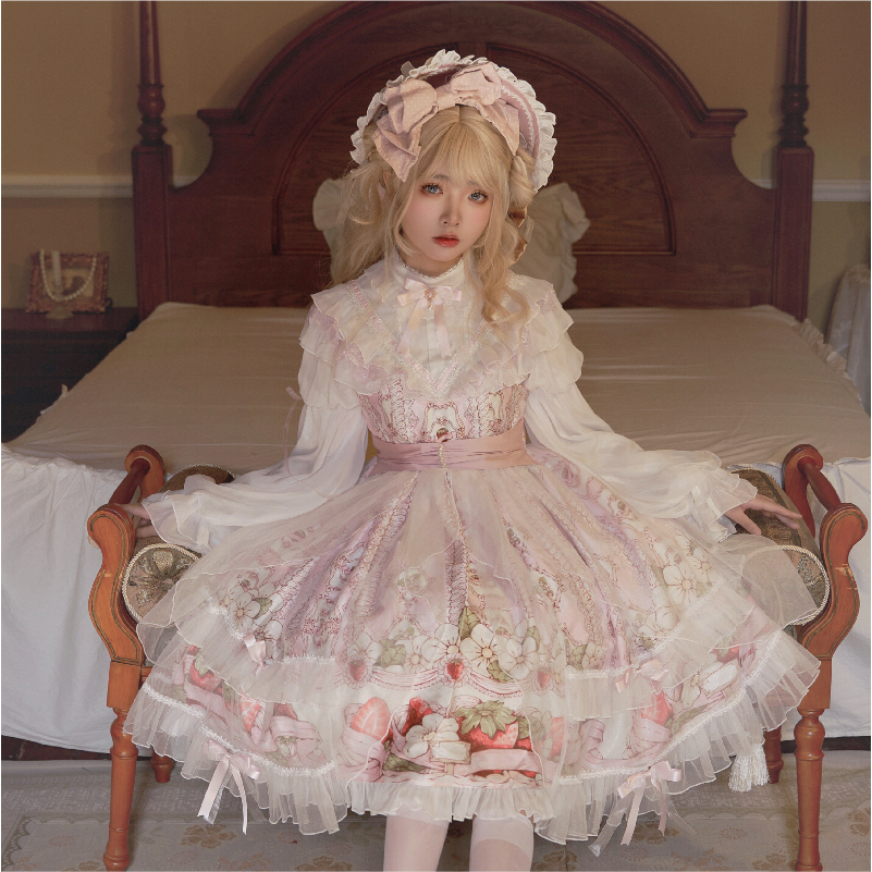 【莓果庄园】原创春季优雅OP呲甜长袖lo裙甜美印花洛丽塔连衣裙_虎窝淘