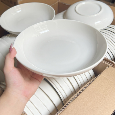 德化白瓷家用陶瓷深圆盘炒菜盘炒面盘汤盘8.1英寸大圆盘水果盘子