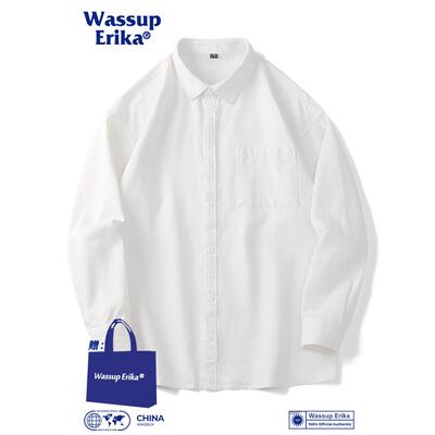 WASSUP ERIKA日系新疆长绒棉内搭白衬衫男款秋季长袖白色衬衣外套