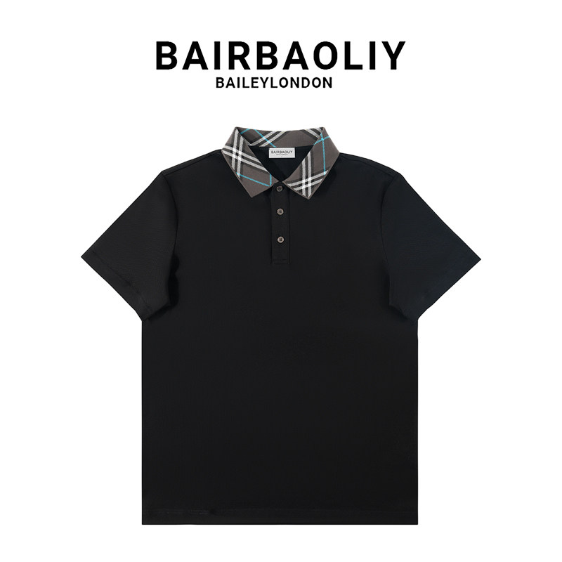 BAIRBAOLIY时尚轻奢新款男士修身透气格纹拼接翻领高端短袖POLO衫