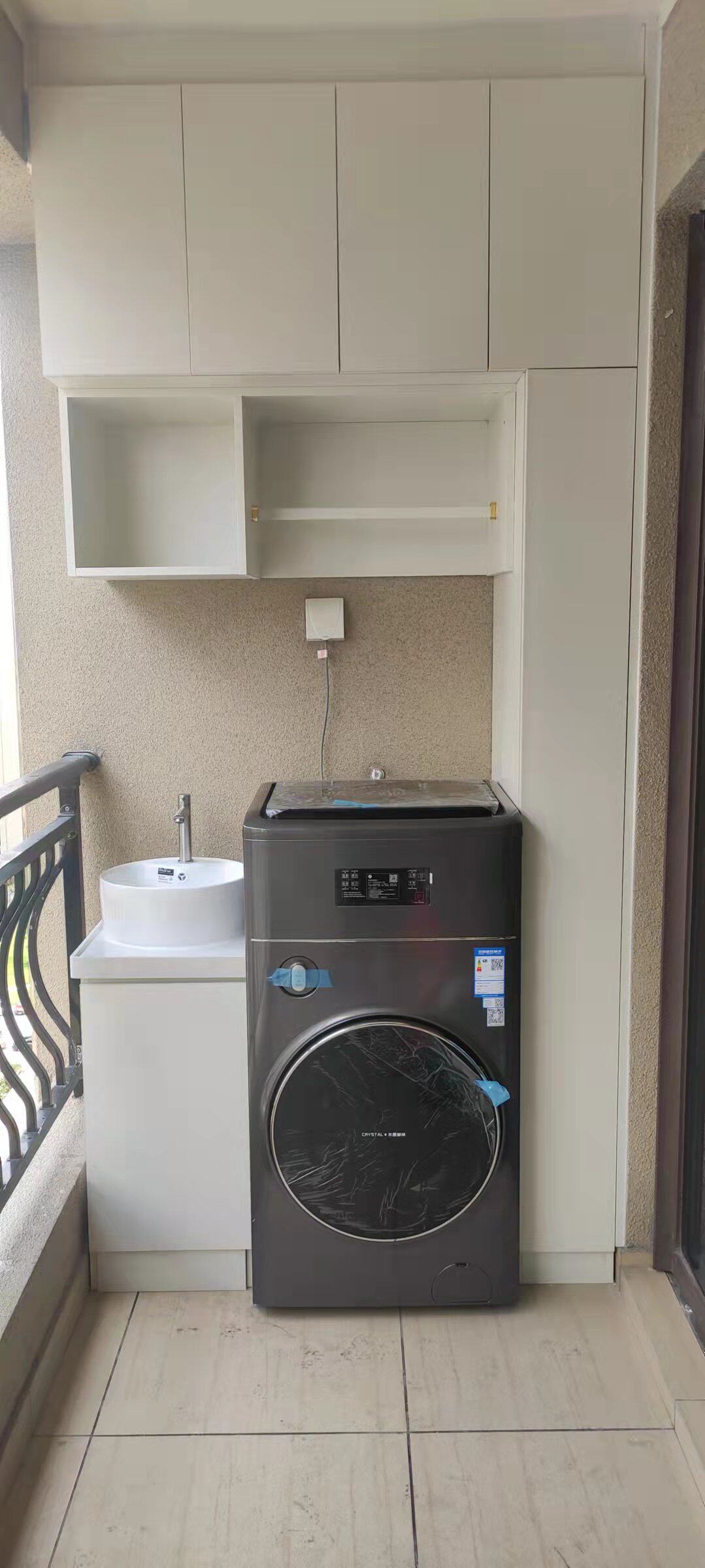 铝合金整板翻盖波轮洗衣机柜 防水防晒阳台洗手台 带石英石一体盆
