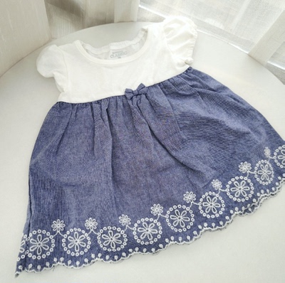 婴儿牛仔裙包屁衣59-66码外贸三角哈衣夏短袖爬服女宝宝连体衣