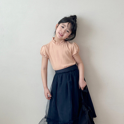 soye▲BabyWe韩国代购童装女童夏季柔软有型泡芙袖小立领短袖t恤