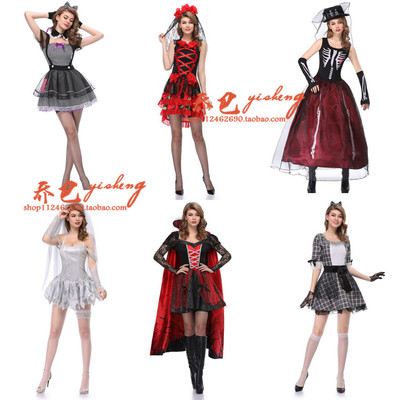 欧美女巫僵尸服吸血鬼万圣节服装皇后长裙鬼新娘女王蝙蝠cospla