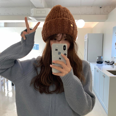 显脸小软糯针织帽加厚毛线帽