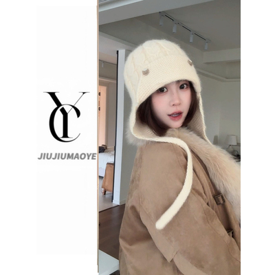 韩版冬季雷锋帽复古毛绒网红圆顶森系秋冬卷檐针织帽子加绒保暖