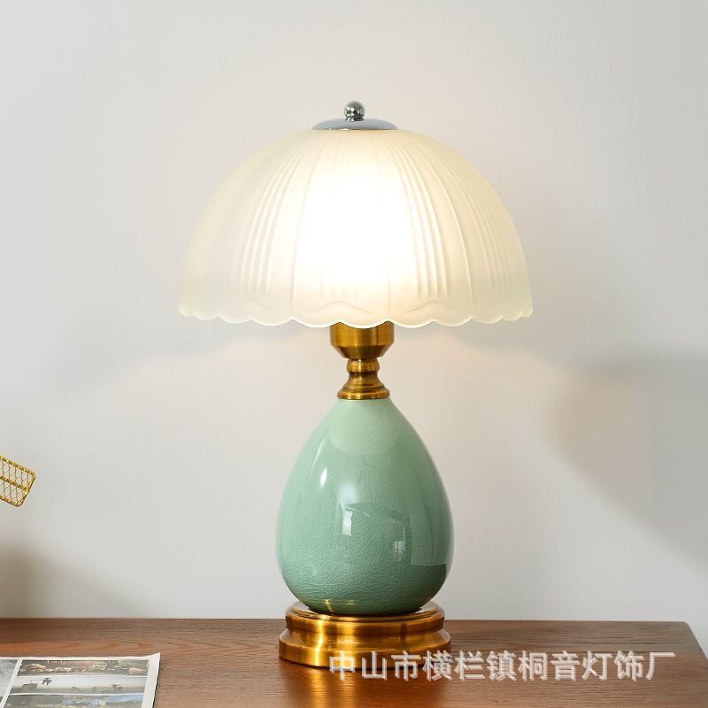 美式轻奢卧室床头灯复古台灯小夜灯玻璃陶瓷桌面氛围装饰台灯