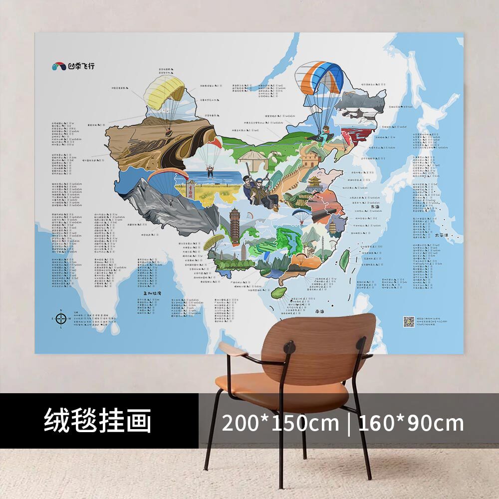滑翔伞文创周边礼品滑翔伞绒布地图挂画滑翔伞浴巾滑翔鼠标垫送人