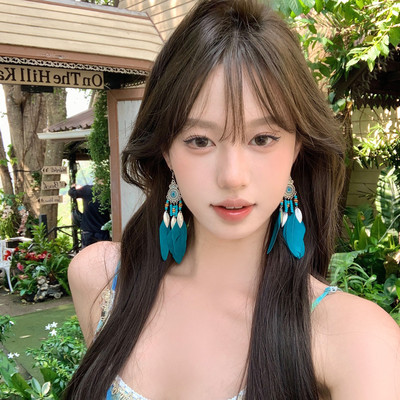 轻氧假日民族风羽毛流苏耳环