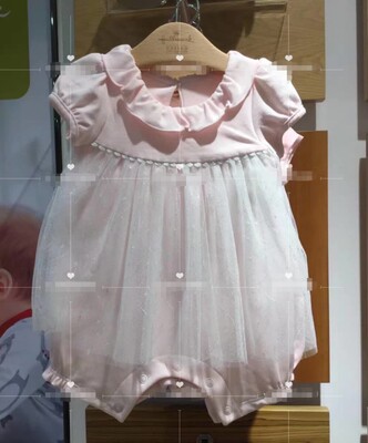 Hallmark贺曼女婴儿服女宝宝周岁高端礼服公主短袖连体衣爬服80粉