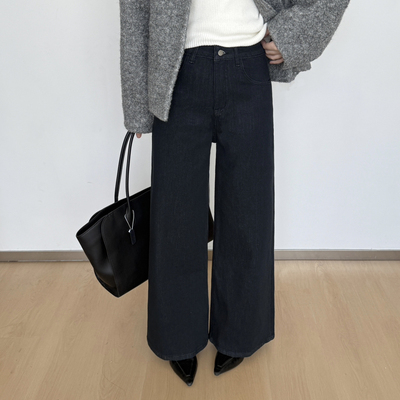 M.S-冬上新极简风高腰阔腿加绒牛仔裤Z99832-1