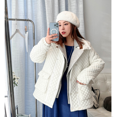 vogana戛纳家大码原创韩版减龄外套时髦假两件拼接保暖绗棉棉服