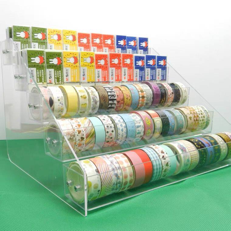 麻薯胶带收纳架橡皮擦卡片文具店展示盒手账透明书桌面阶梯整理架