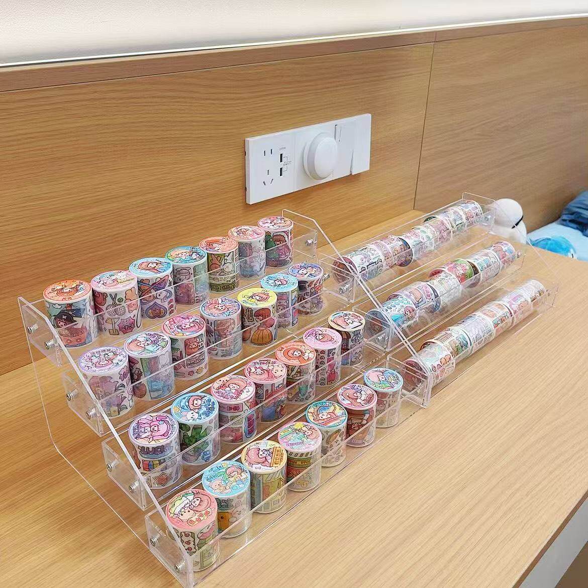 文具店橡皮擦本子手账卡片透明桌面整理展示架收纳盒多层立式架子