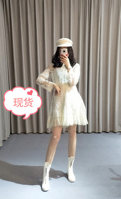 秋日飘逸白色蕾丝连衣裙