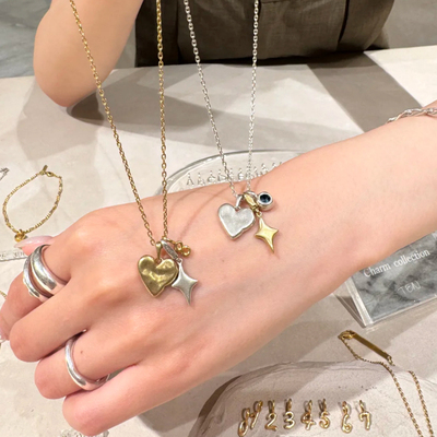 回馈款 日系te*设计师爱心字母数字星芒项链s925银镀金吊坠礼物女