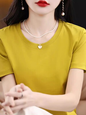 短袖百搭薄款精梳棉螺纹女