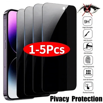 1-5PCS Screen Protector Tempered Glass For iPhone Full Cover Anti-Spy Hydrogel Film Protective Glass