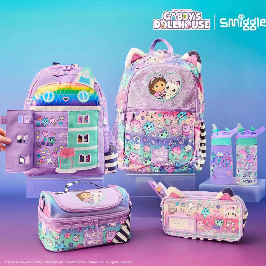 Smiggle澳洲盖比幼儿小学生儿童娃娃双肩卡通书包笔袋文具盒铅笔