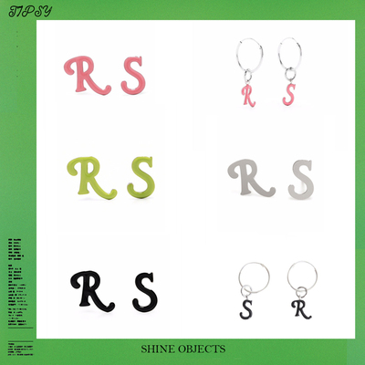 R标字母精致钛钢耳坠耳环字母